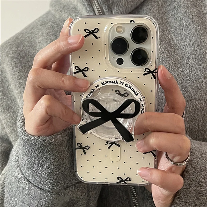 Korean Cute Black Bow For Magsafe Magnetic Phone Griptok Grip Tok Stand ...