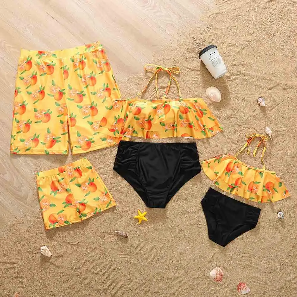New Summer Family Matching Swimsuits Fruit Print Two Piece Asymmetric
