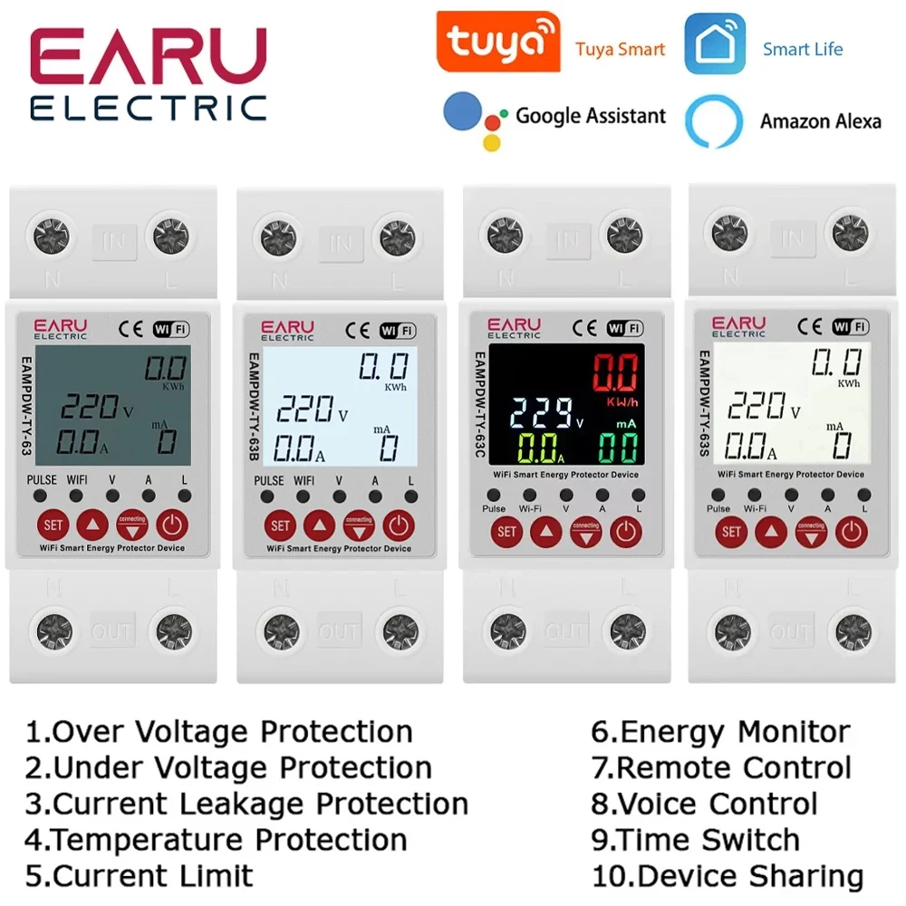 2P-63A-230V-Tuya-WiFi-Smart-Energy-Meter-Power-kWh-Meter-Earth-Leakage ...