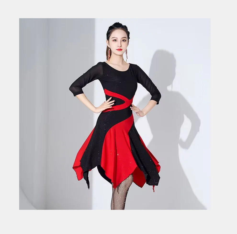 1pcs-lot-woman-fashion-patchwork-latin-dancing-dress-lady-cha-cha-tango ...