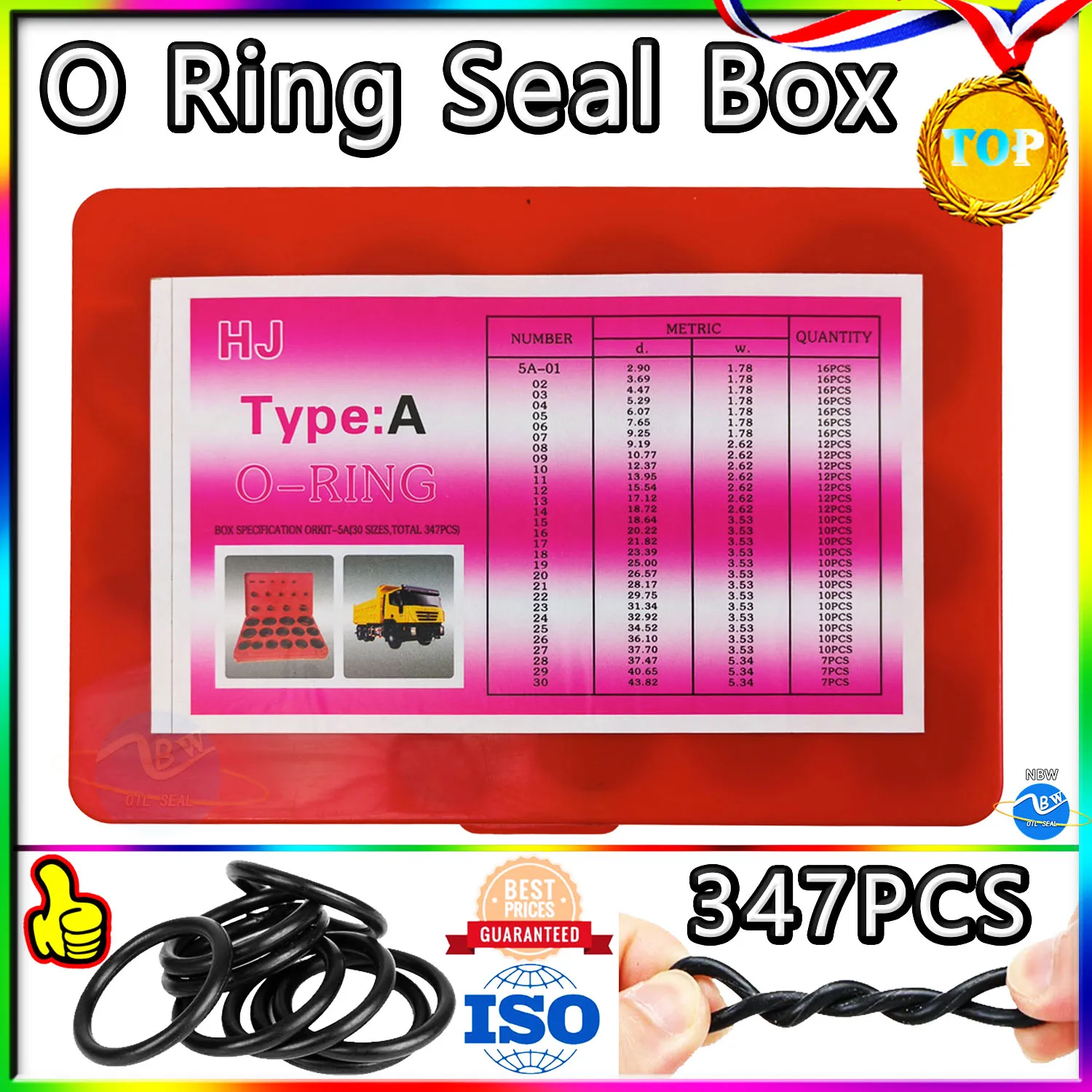 Red-Nitrile-O-Ring-Seal-347PCS-Black-Rubber-Box-Universal-Assortment ...