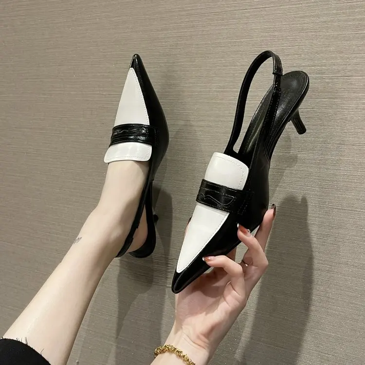 뾰족한 하이힐 프렌치 슬링백 샌들 여성용 여름 패션 심플하고 심플한 하이힐 샌들 여성 신발 Aliexpress