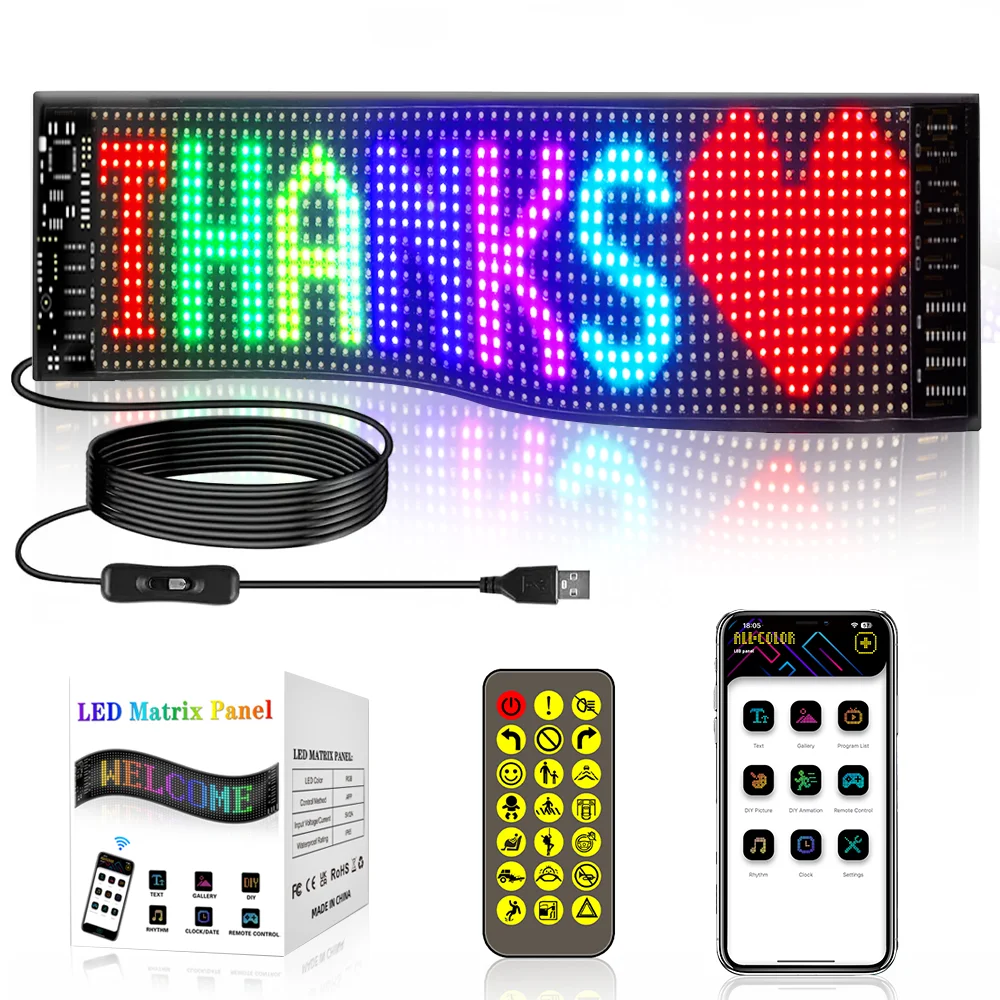LED-Matrix-Pixel-Panel-Scrolling-LED-Sign-APP-USB-5V-Flexible-Addressable-RGB-Pattern-Graffiti ...
