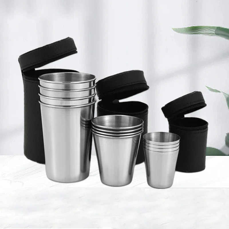 4Pcs Outdoor Travel Stainless Steel Cups Mini Glasses for Whisky Wine ...