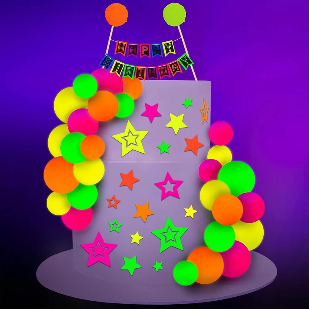 Black Light Party Decorations Glow Cake Toppers Birthday Decorations ...
