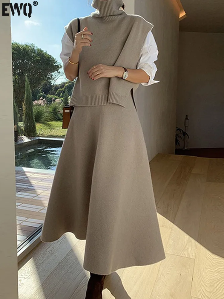 [EWQ] Temperament Turtleneck Irregular Split Vest Pullover Sweater High ...