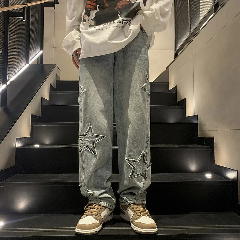 Men-s-Stars-Pattern-Denim-Pants-With-Pockets-Casual-Breathable-Cotton ...
