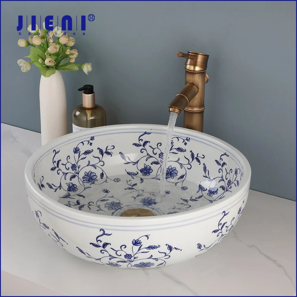 JIENI-Circular-Blue-And-White-Porcelain-Ceramic-Basin-Set-W-Antique ...