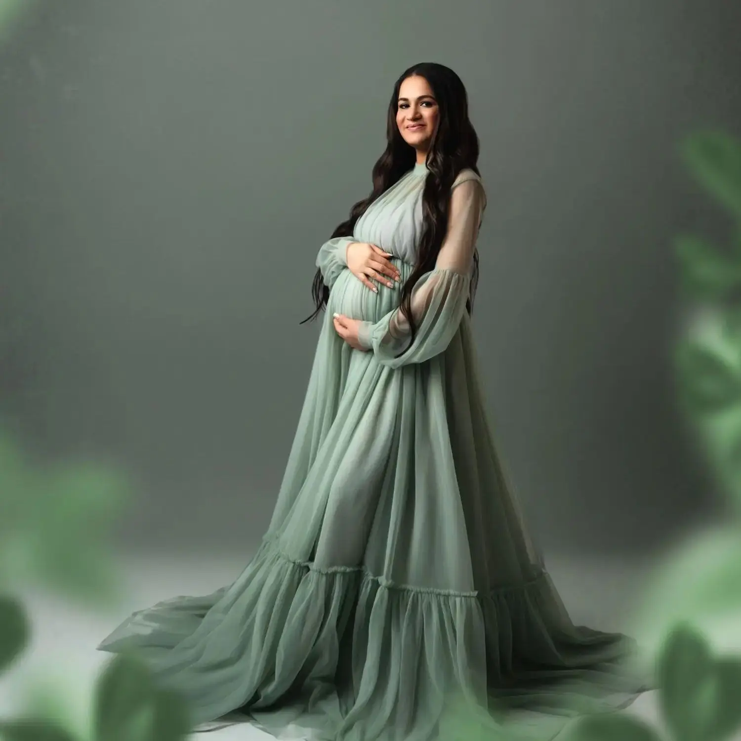 Mint-Green-Maternity-Dresses-for-Photoshoot-Modest-Tulle-Gala-Dress ...