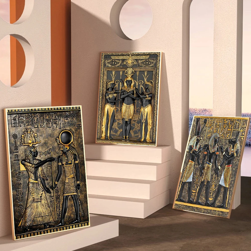 Black-Golden-Ancient-Egyptian-Art-Prints-3D-Posters-Pharaoh-And-His ...
