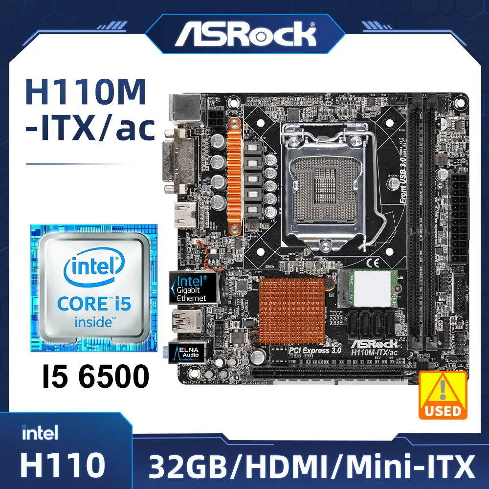 Conjunto de Motherboard H110 ASRock H110M ITX/ac com Intel Core i5 6500 ...