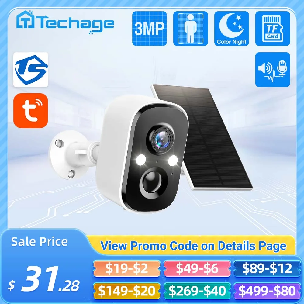 Techage-3MP-Tuya-Wireless-Sloar-Battery-Camera-Recharge-Security-WiFi ...