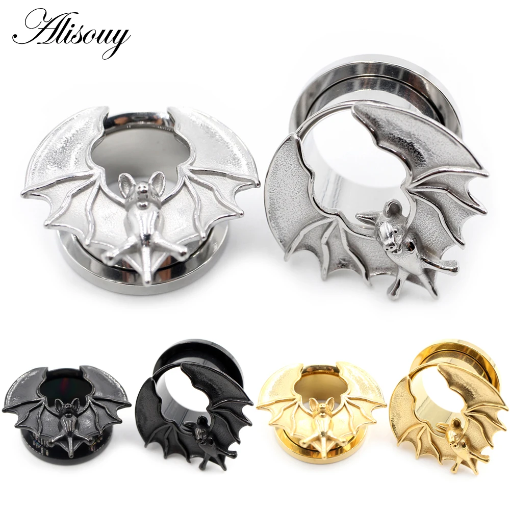 Alisouy 1pc 8 16mm Stainless Steel Halloween Bat Thread Ear Tunnels ...