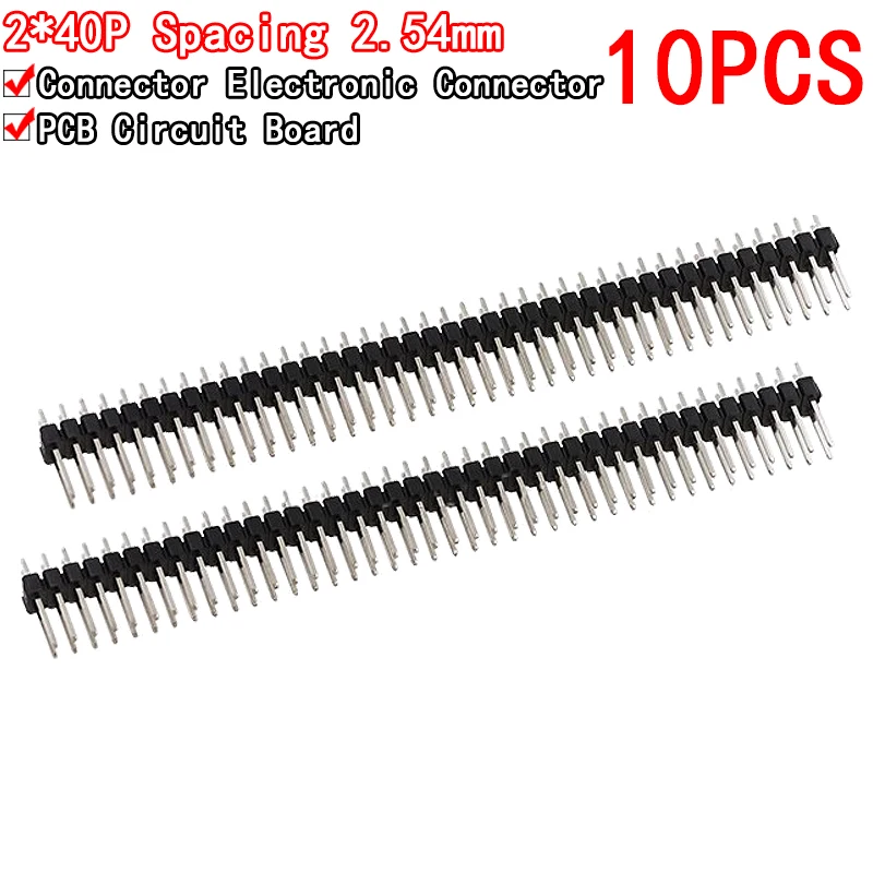 10Pcs 2.54mm 2x40 Pin 80 Pin copper Pitch Male Double Row Pin Header ...
