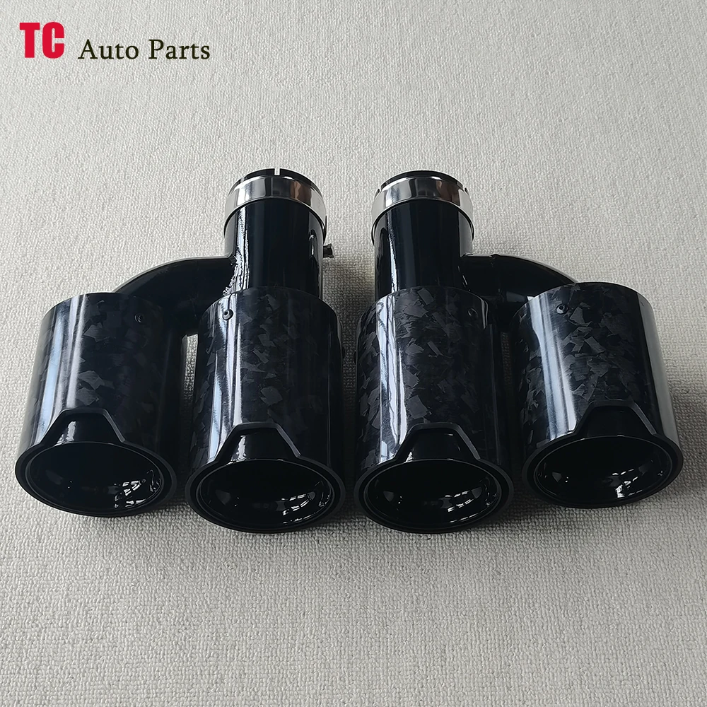 2PCS-Dual-Outlet-Forged-Glossy-Carbon-Muffler-Pipes-Universal-M ...
