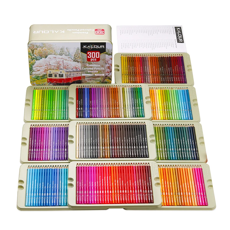KALOUR New 300 Pcs Oil Colored Pencils Set Soft Wood Drawing Sketch ...