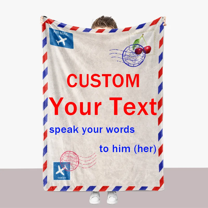 Custom-Blanket-With-Text-Words-Personalized-Airmail-Postcard-Blankets ...