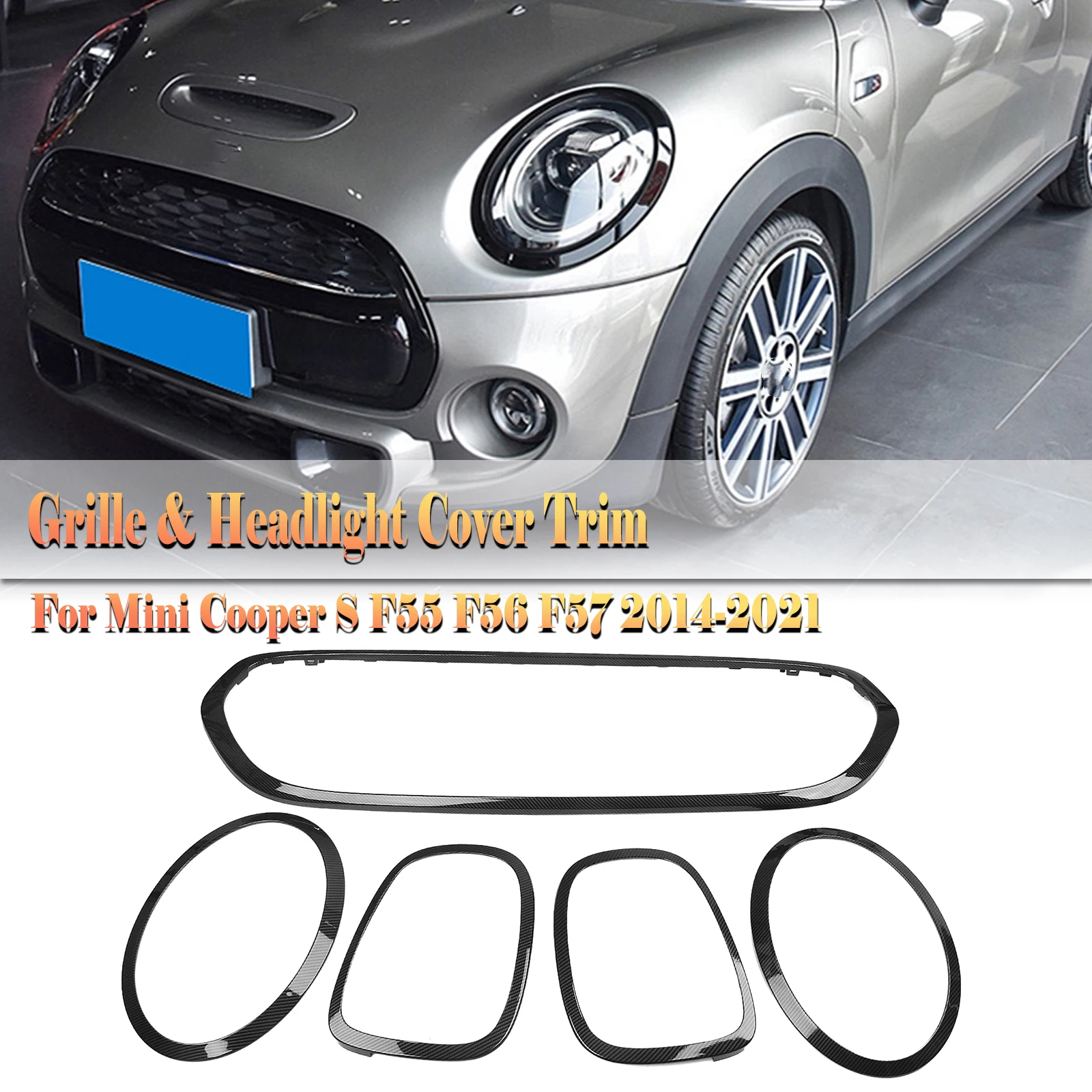 For-Mini-Cooper-S-F55-F56-F57-2014-2021-Carbon-Fiber-Look-Upper-Grille ...