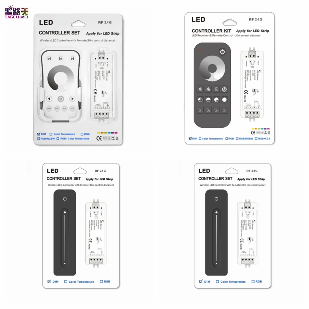 DC5V-36V 24V 12V 8A LED Controller Set V1+ 2.4G RF R11 RT1 R6-1 Remote ...