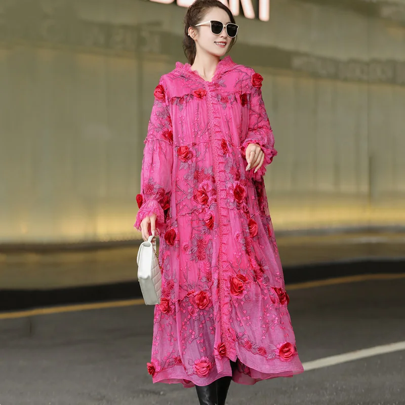 Early-Winter-New-Romantic-Rose-Red-Hooded-Silk-Embroidered-Cotton-Coat ...