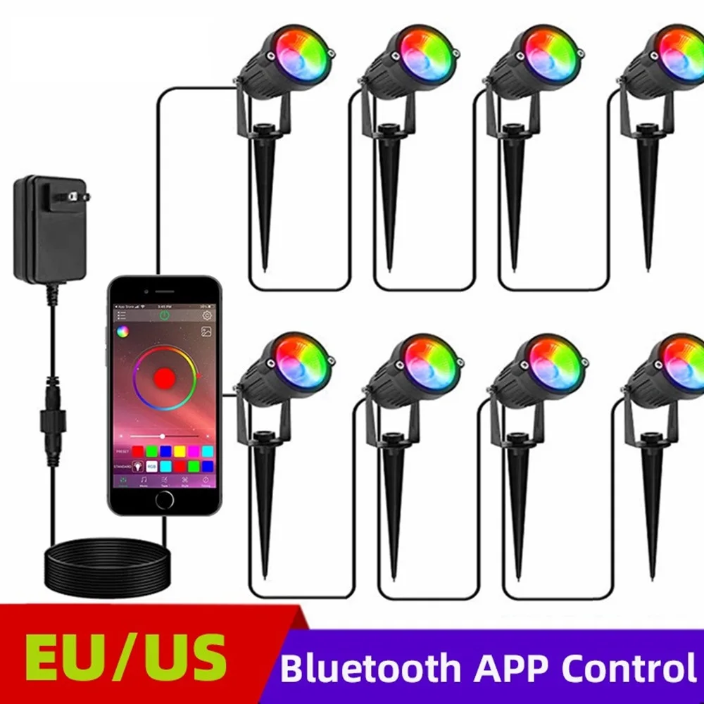 1 ~ 8 블루투스 Rgb 정원 조명 Led 잔디 램프 방수 앱 제어 백만가지 색상 야외 마당 풍경 스포트라이트 만 색상