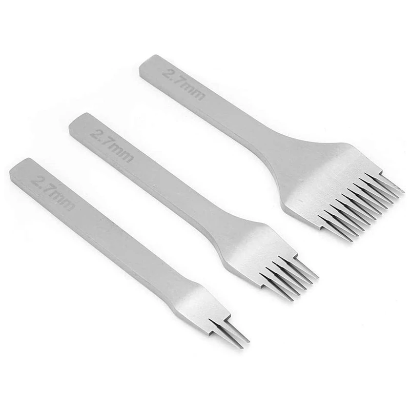 3 PCS 2.7mm Leather Chisel Leather Mold Steel Chisel Fork Hole Punching ...