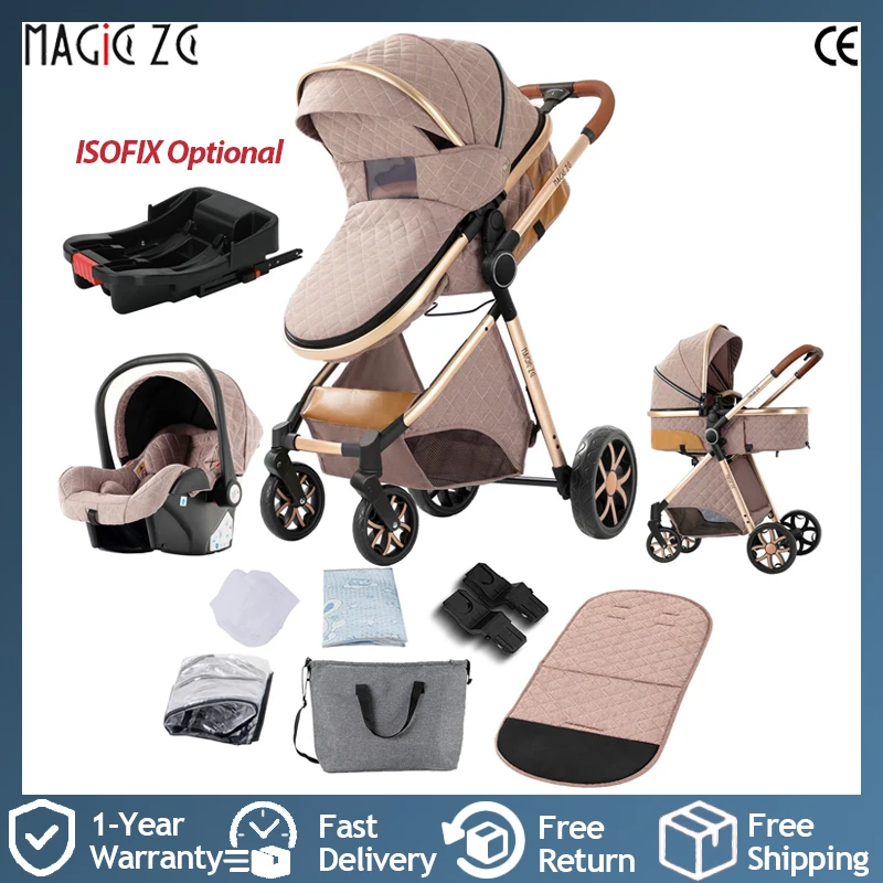 ISOFIX Base Baby Stroller 3 in 1, Compact Design, One-hand fold, with ...
