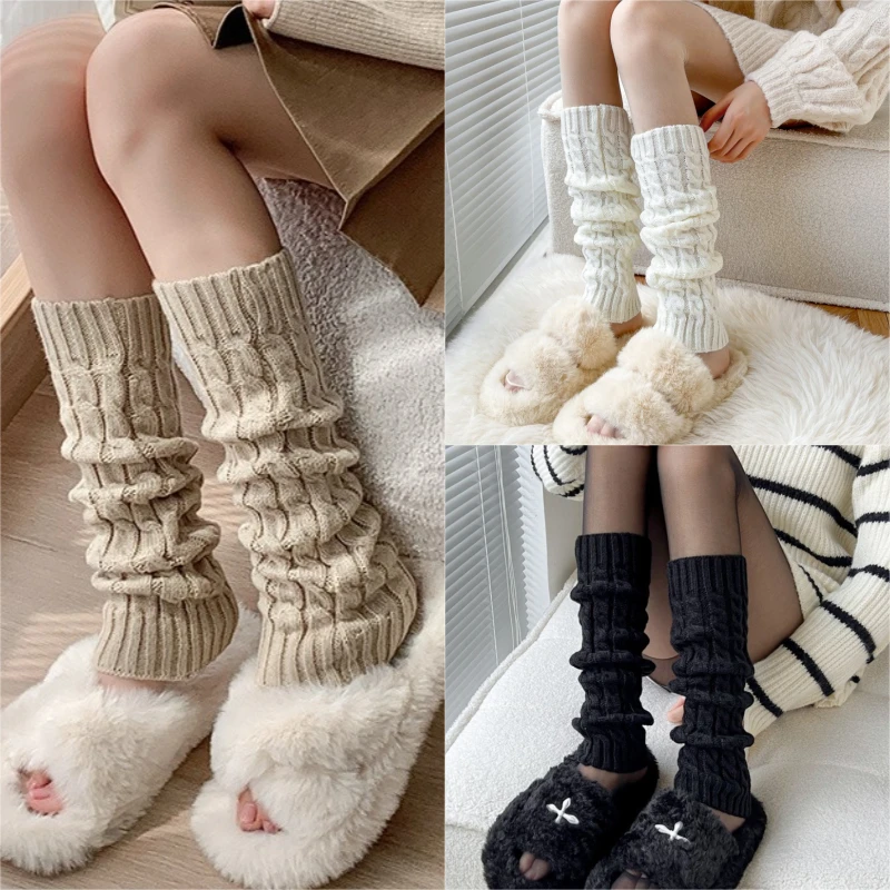 New Khaki White Loose Socks Women Knitted Boot Cuffs Pile-up Sock ...