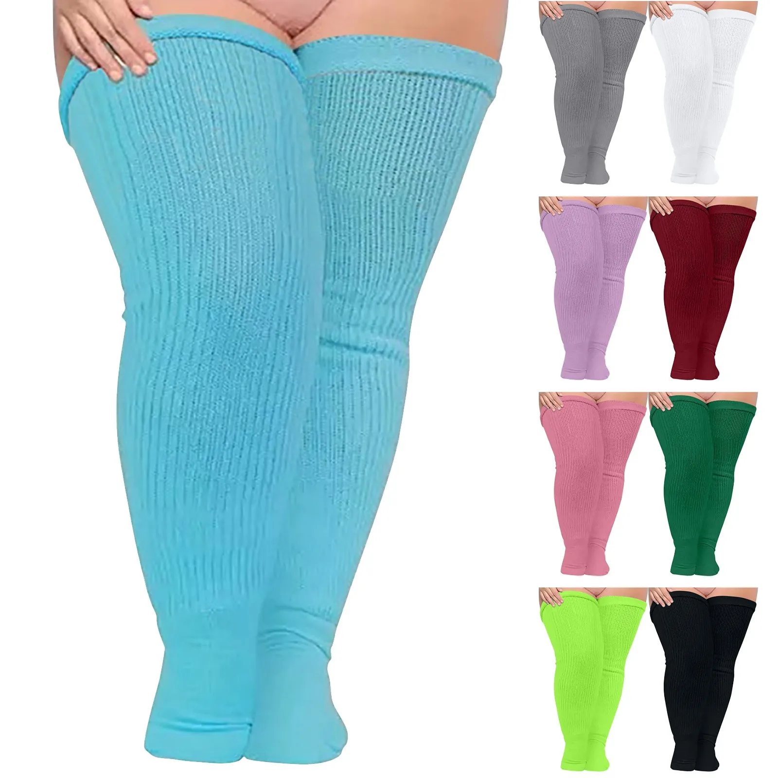 Women-Soild-Plus-Size-Over-Knee-Cotton-Socks-Extra-Long-Thick-Thigh ...