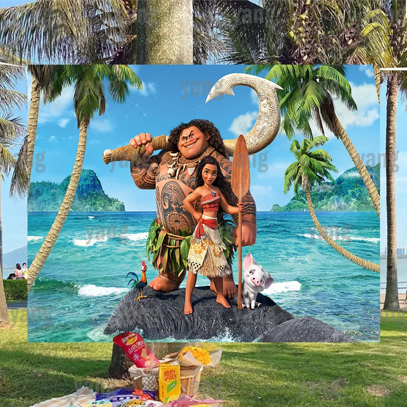 Lovely-Disney-Brave-Princess-Moana-Powerful-Maui-Backdrop-Baby-Birthday ...