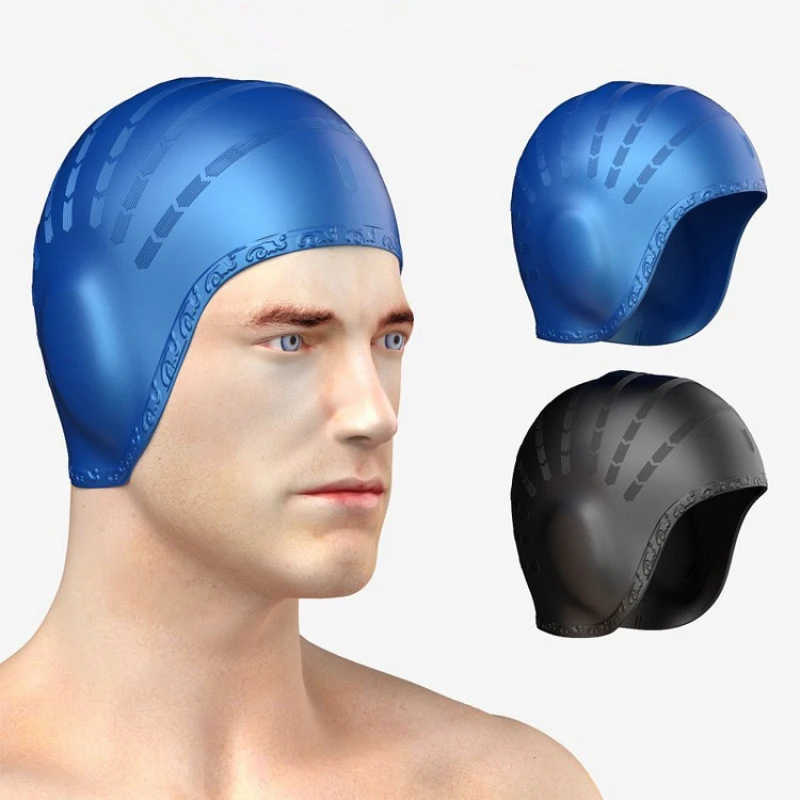 Flexible-Silicone-Gel-Ear-Bathing-Swimming-Cap-Men-Women-Long-Hair ...