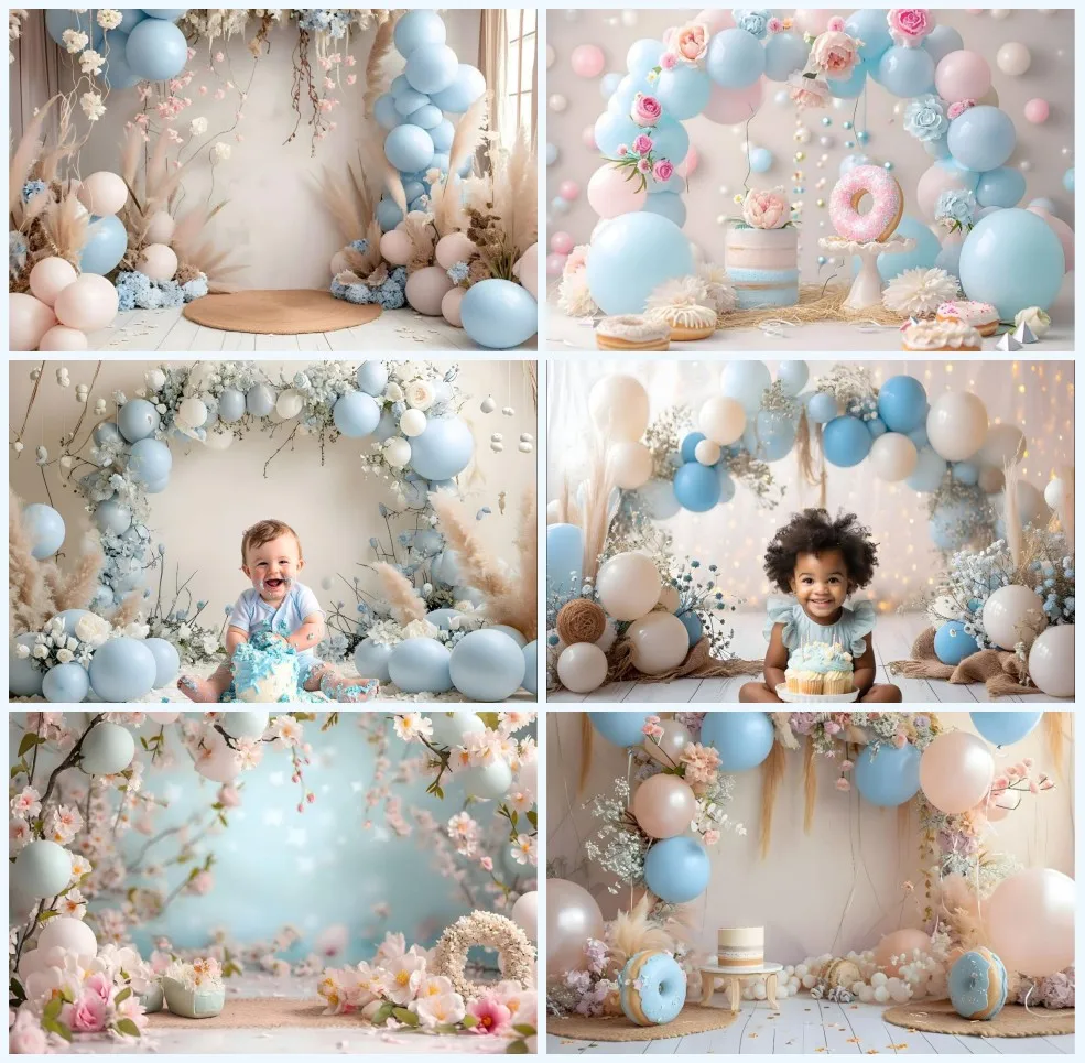 Mehofond-Backdrops-Azul-Flores-Bal-es-Arco-Crian-a-Bolo-Smash-Baby ...