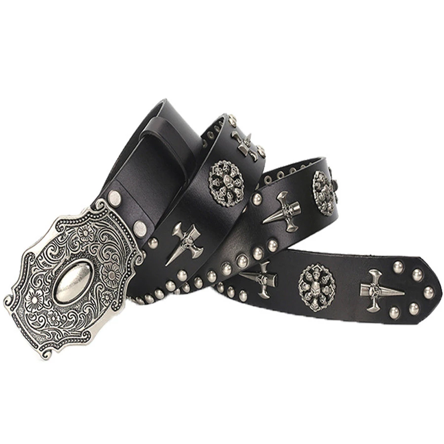 Studded Leather Punk Belt Men | Pyramid Studded Leather Belt - 3.8cm ...