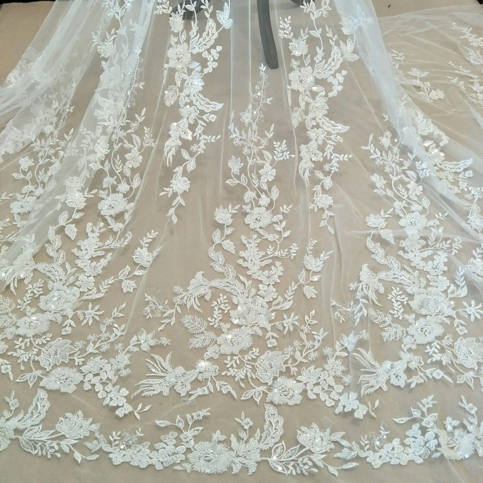 bridal-beading-lace-fabric-with-sequins-wedding-gown-dress-lace-fabric ...