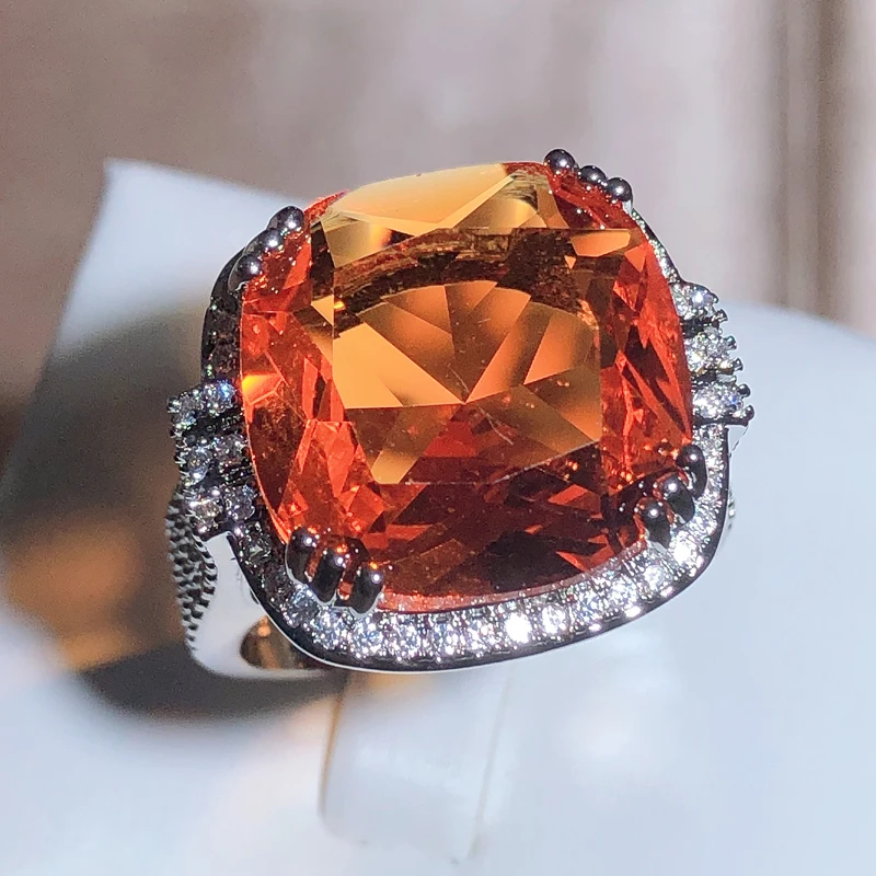 Square-Large-Orange-Gem-Ring-Bohemian-Style-Wedding-Ring-For-Women ...