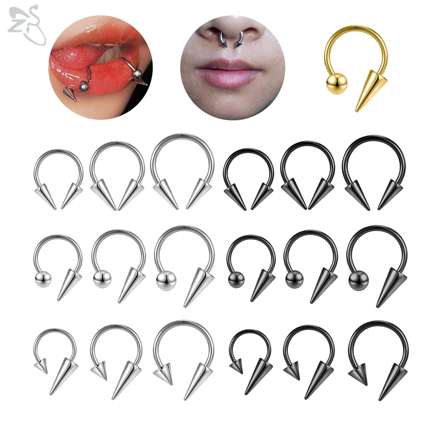 AOEDEJ-1PC-Stainless-Steel-Asymmetrical-Spike-Septum-Ring-3-Color-Cone ...