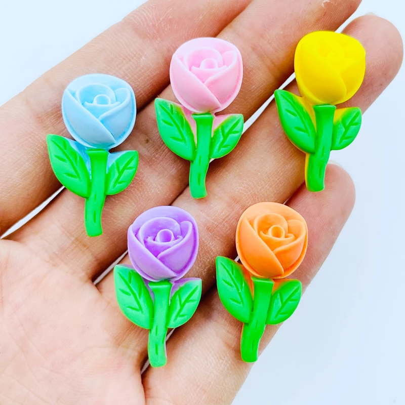 20pcs New Kawaii Cute Cartoon Rose Flower Flat Back Resin Cabochons ...