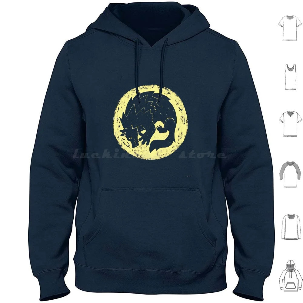 Woodcut-Werewolf-Yellow-Moon-Hoodies-Long-Sleeve-Werewolf-Wolves-Were ...