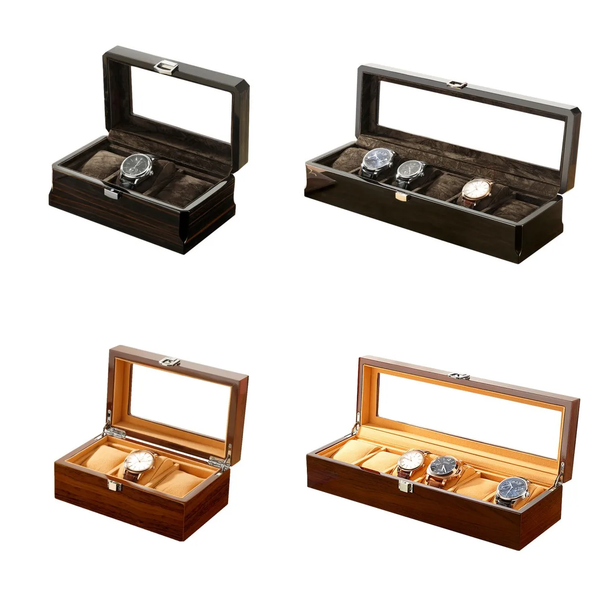 Hot-Sale-Black-Luxury-Wood-Grain-Watch-Box-3-Slots-6-Slots-Quartz ...