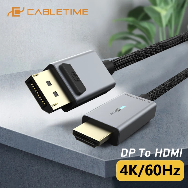 2021 CABLETIME DP to HDMI 4K/60Hz Cable HDMI LED Light Displayport ...