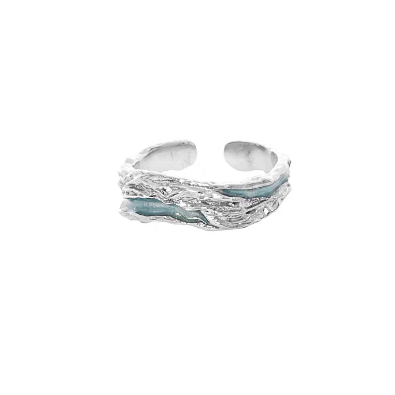 Blue Silver Color Epoxy Irregular Opening Adjustable Finger Ring ...