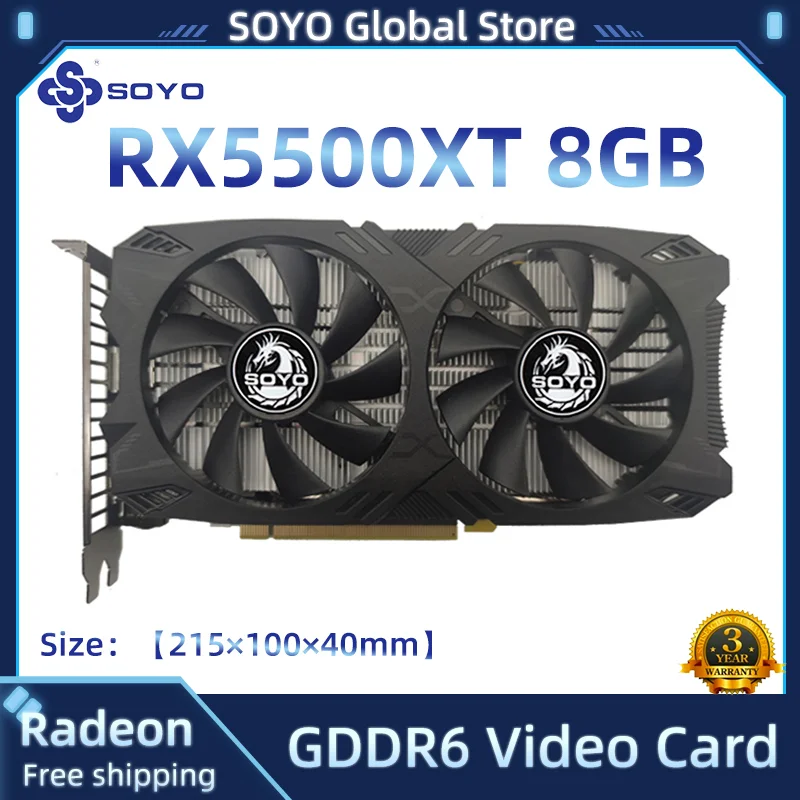 SOYO Radeon RX5500XT Graphic Card 8GB GDDR6 128Bit 8Pin PClex8 4.0 ...