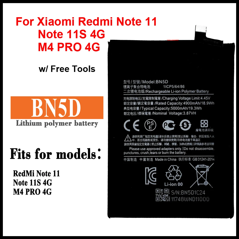 New 5000mAh BN5D Battery For Xiaomi Redmi Note 11 11S 4G M4 PRO 4G ...