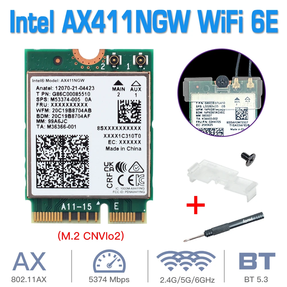 Tarjeta de red inalámbrica Intel AX411 Cnvio2, wifi 6E, Bluetooth 5,3 ...