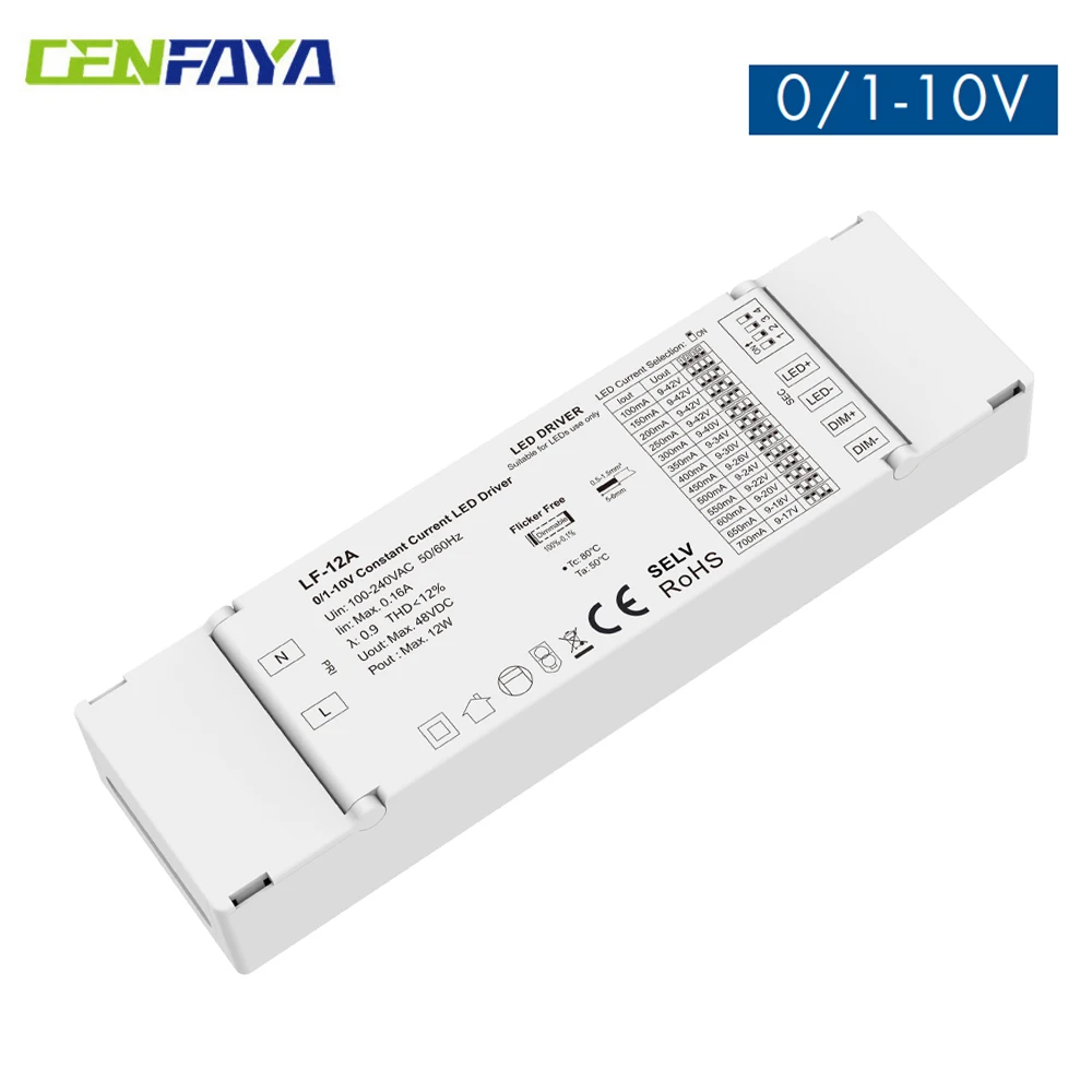 12W Constant Current LED Driver 100-700mA 0/1-10V Dimmable LED Driver ...