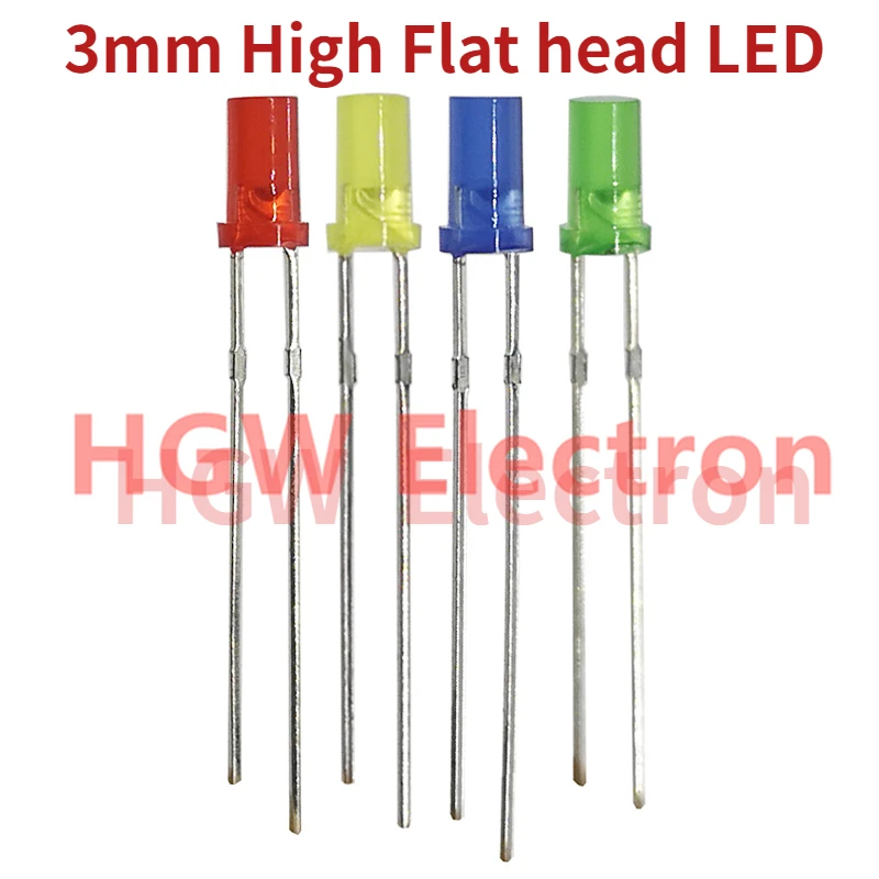 100pcs 3MM LED DIP High Flat head LED Diode Lamp F3*6mm High Flat head ...