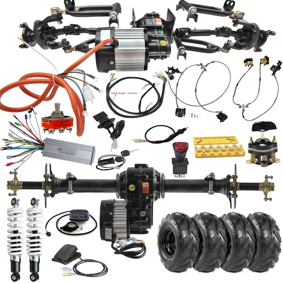 34" Go kart 4 Wheel Drive Axle Kit Rear 1000W 48V Differential Motor ...