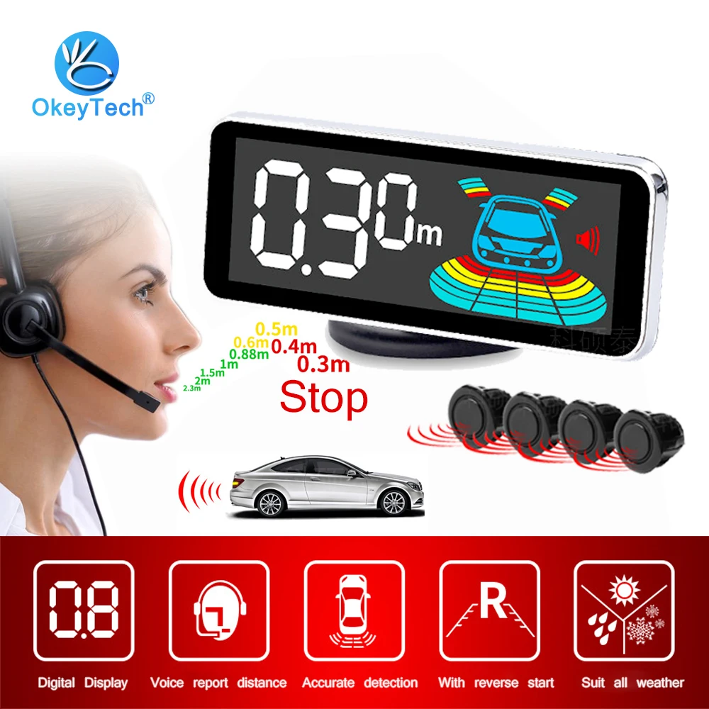 Auto Parktronic Led Digital Parking 4 Sensor Reverse Backup Car Parking ...