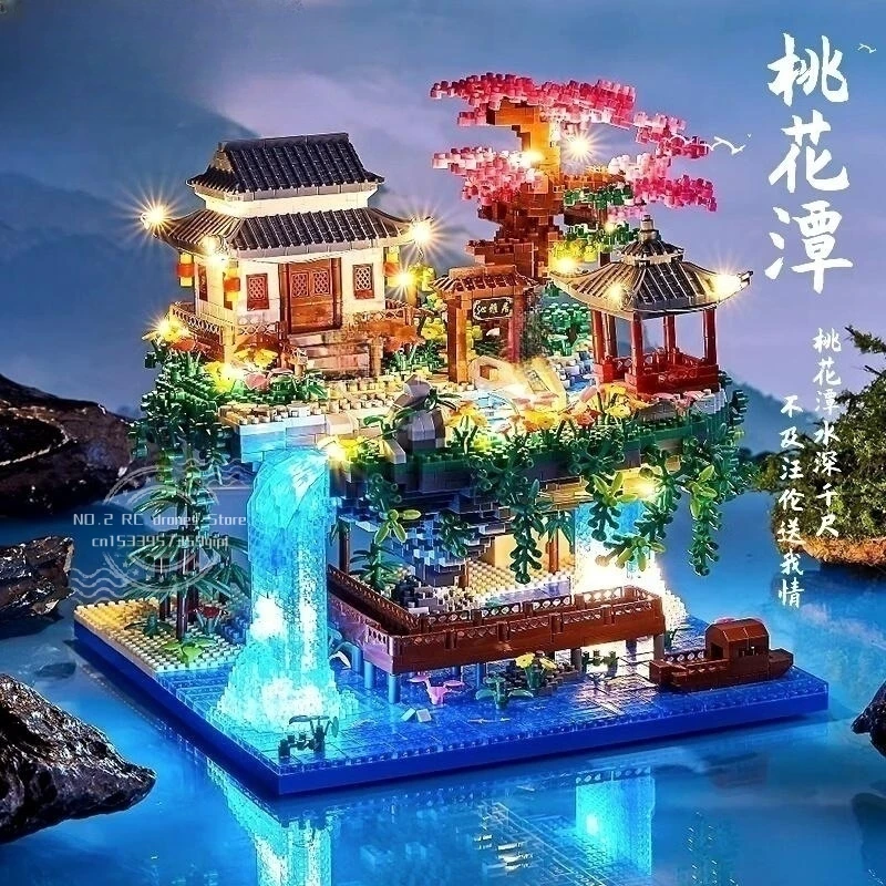 3320PCS-Peach-Blossom-Waterfall-Building-Block-Architecture-Pavilion ...