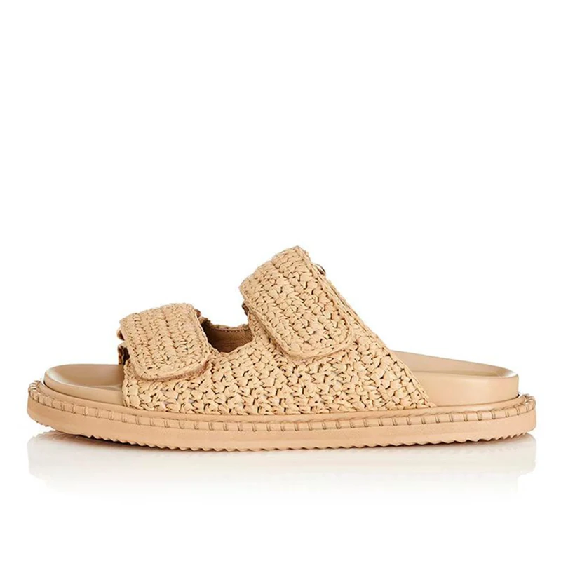 ALIAS MAE Women’s Flat Sandals with Raffia Woven Upper Velcro Strap and ...